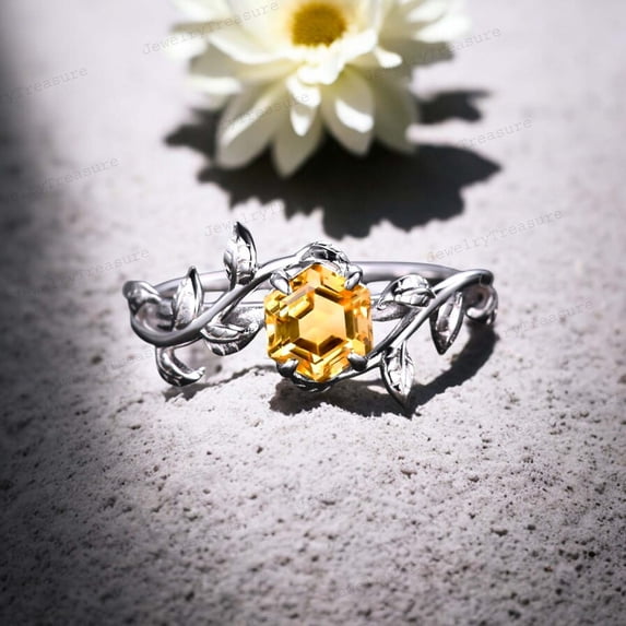 JEWELRYTREASURE 5 mm / 1 Ct Hexagon Shape Yellow Citrine Ring 925 ...