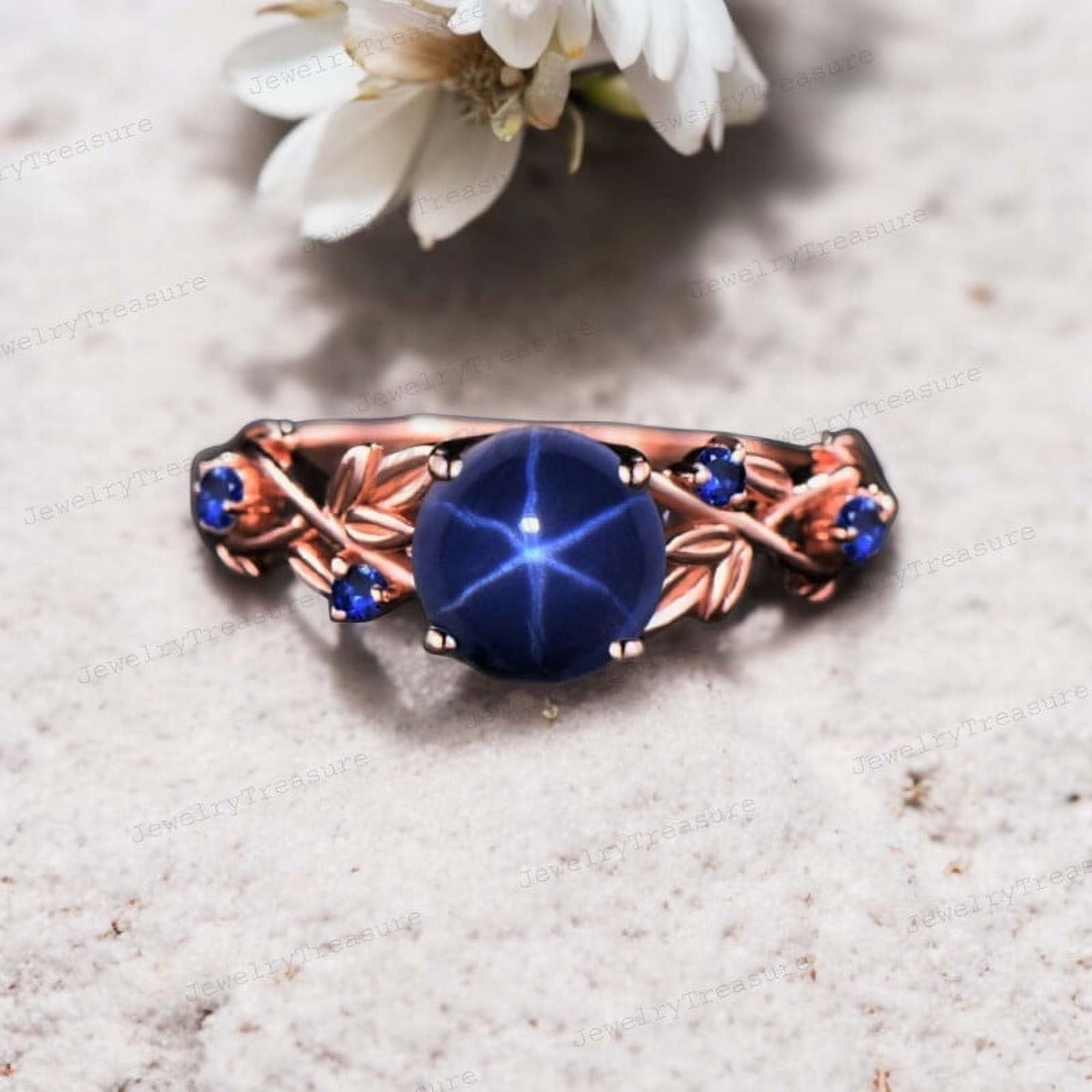 JEWELRYTREASURE 5 mm / 1 Ct Nature Inspired Starry Sky Star Sapphire Engagement Ring Round Cut ...