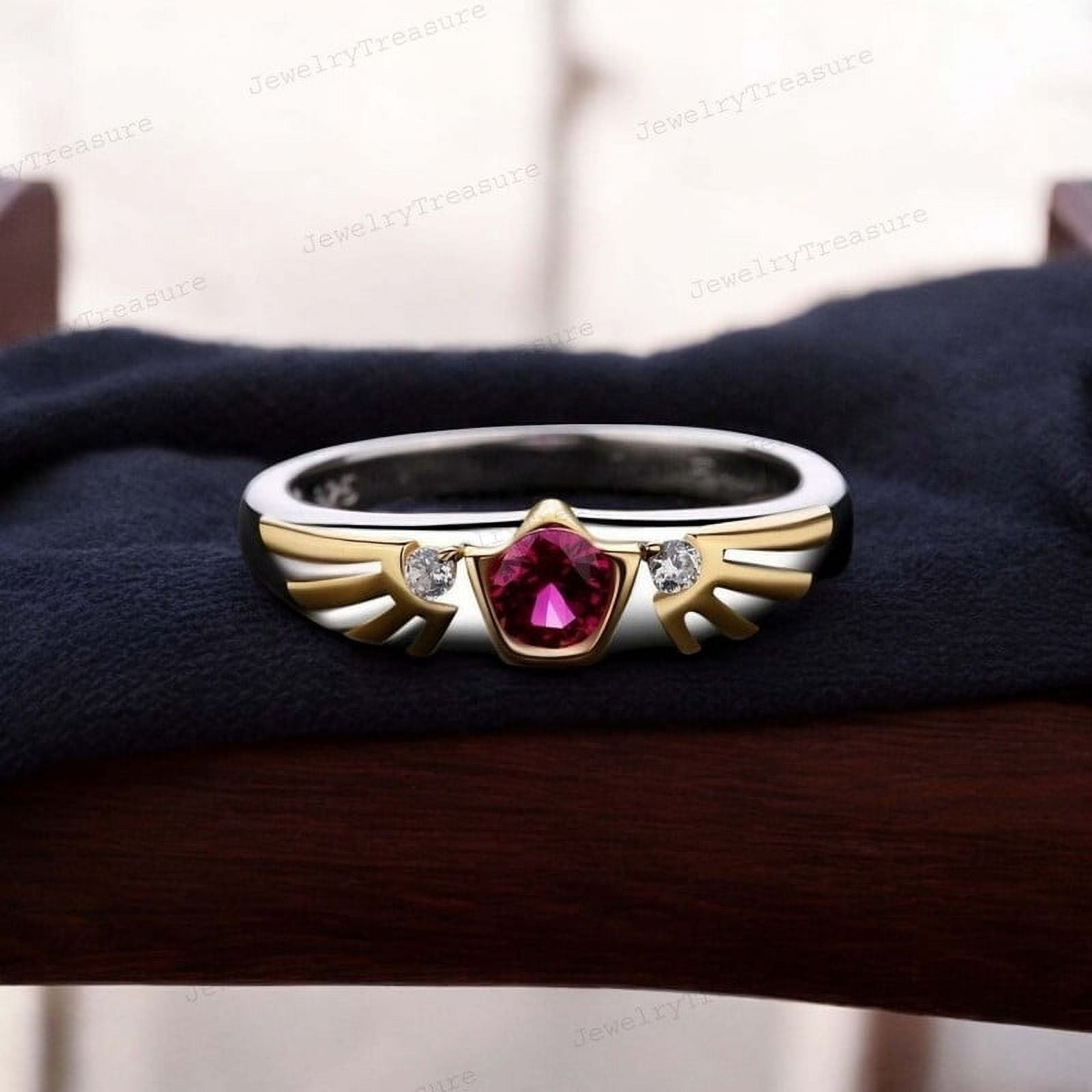 JEWELRYTREASURE 5 mm / 1 Ct Zelda Breath of the Wild Goron's Ruby & Hylian Shield Sterling 925 ...