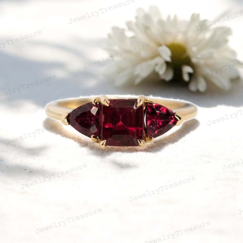 JEWELRYTREASURE 6 mm / 1 Ct Vintage Garnet Ring Yellow Gold Plated ...