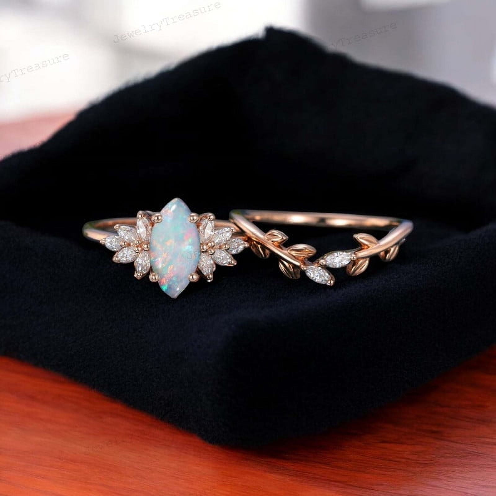 JEWELRYTREASURE 9x7 mm / 1.5 Ct Fire Opal Ring Set 14k Solid Gold ...