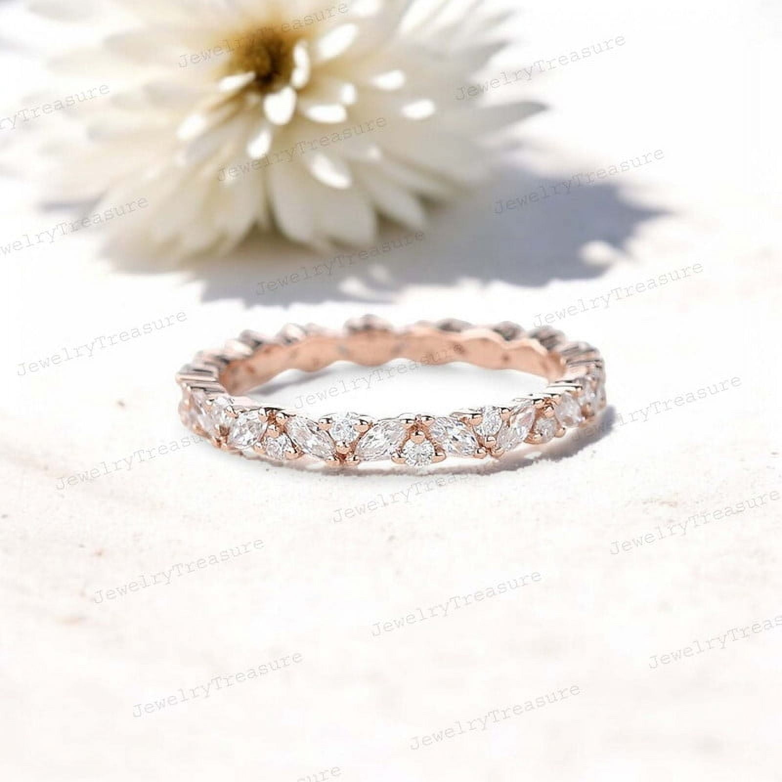 JEWELRYTREASURE Marquise CZ Diamond Full- Eternity Band / Rose Gold Plated Silver / Personalized ...