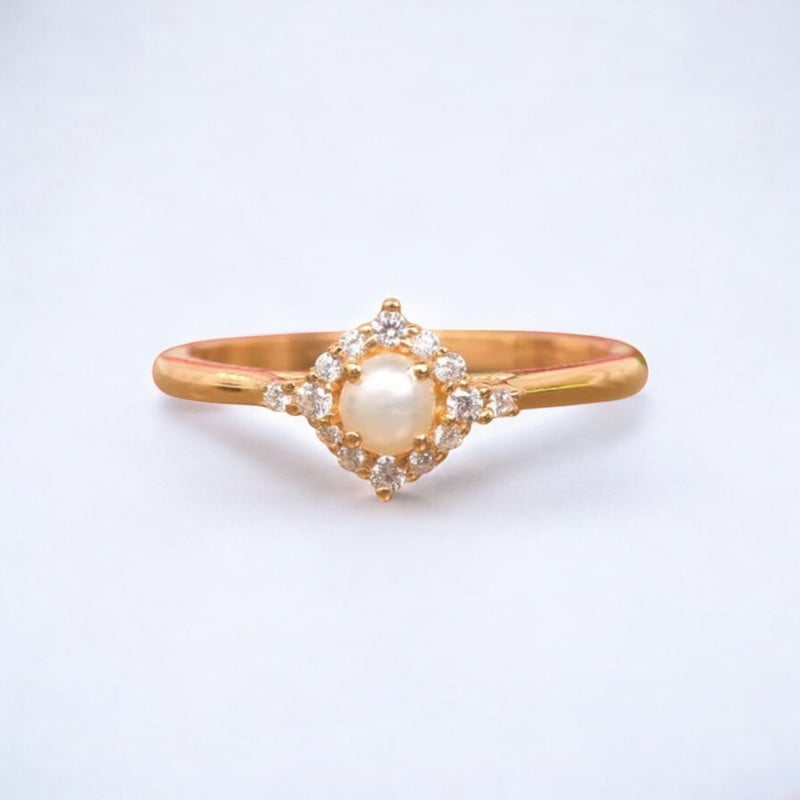 JEWELSBYASAILOR 3MM Fresh Water Pearl Ring / Diamond Halo Jewelry / 925 ...