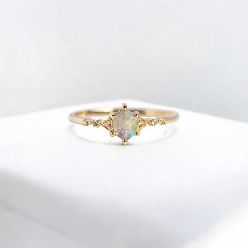 JEWELSBYASAILOR 5X8MM labradorite Ring / Hexagon Cut Natural Gemstone ...
