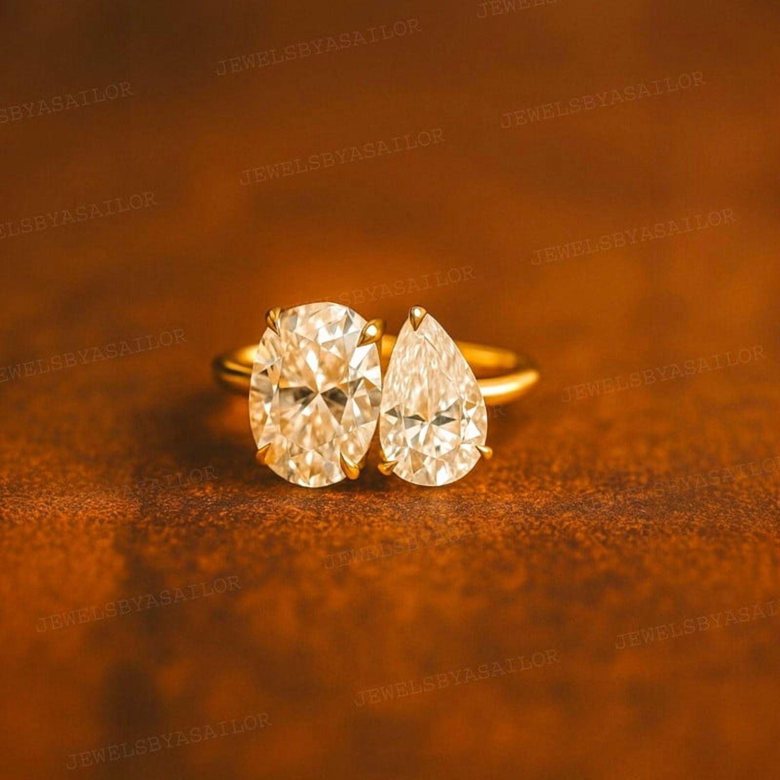 JEWELSBYASAILOR Oval & Pear Moissanite Two Stone Engagement Ring, Toi ...