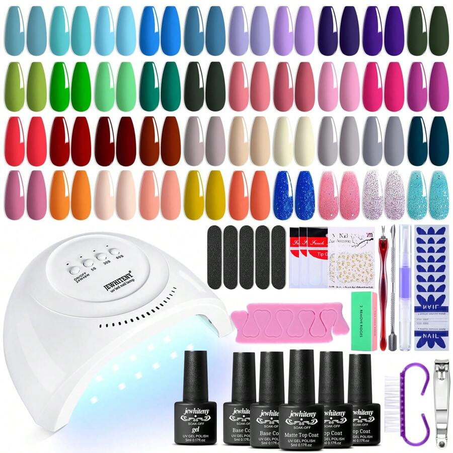 JEWHITENY 45PCS Gel Nail Polish Kit With U V Light LED Nail Lamp 40 ...