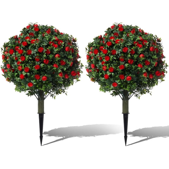 Artificial Cedar Topiary Trees with Ground Spike, 2 Pieces Fake Pine ...