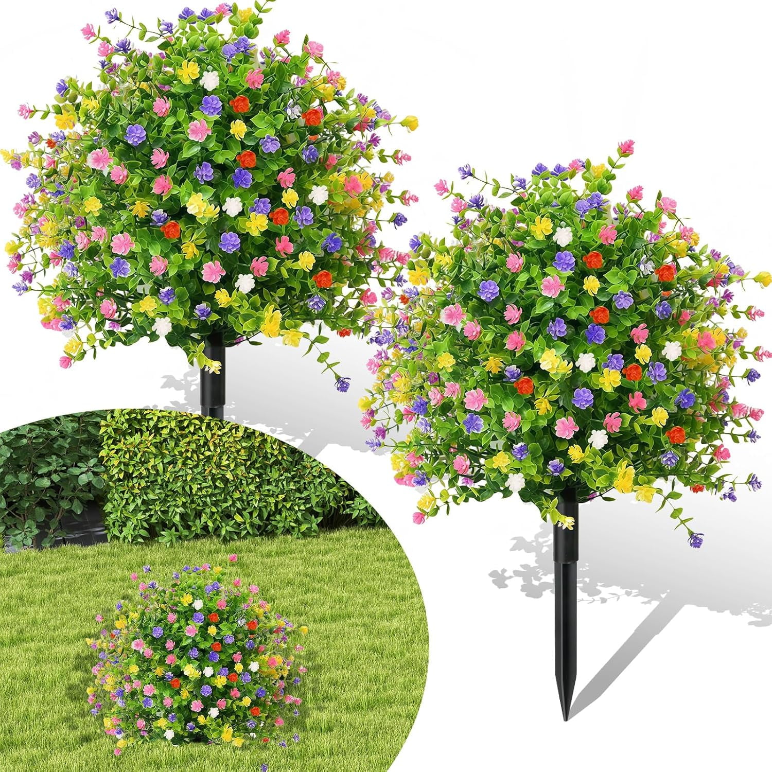 JEWLALO 2PCS Artificial Topiary Ball Trees with Camellia Flowers, 21 ...
