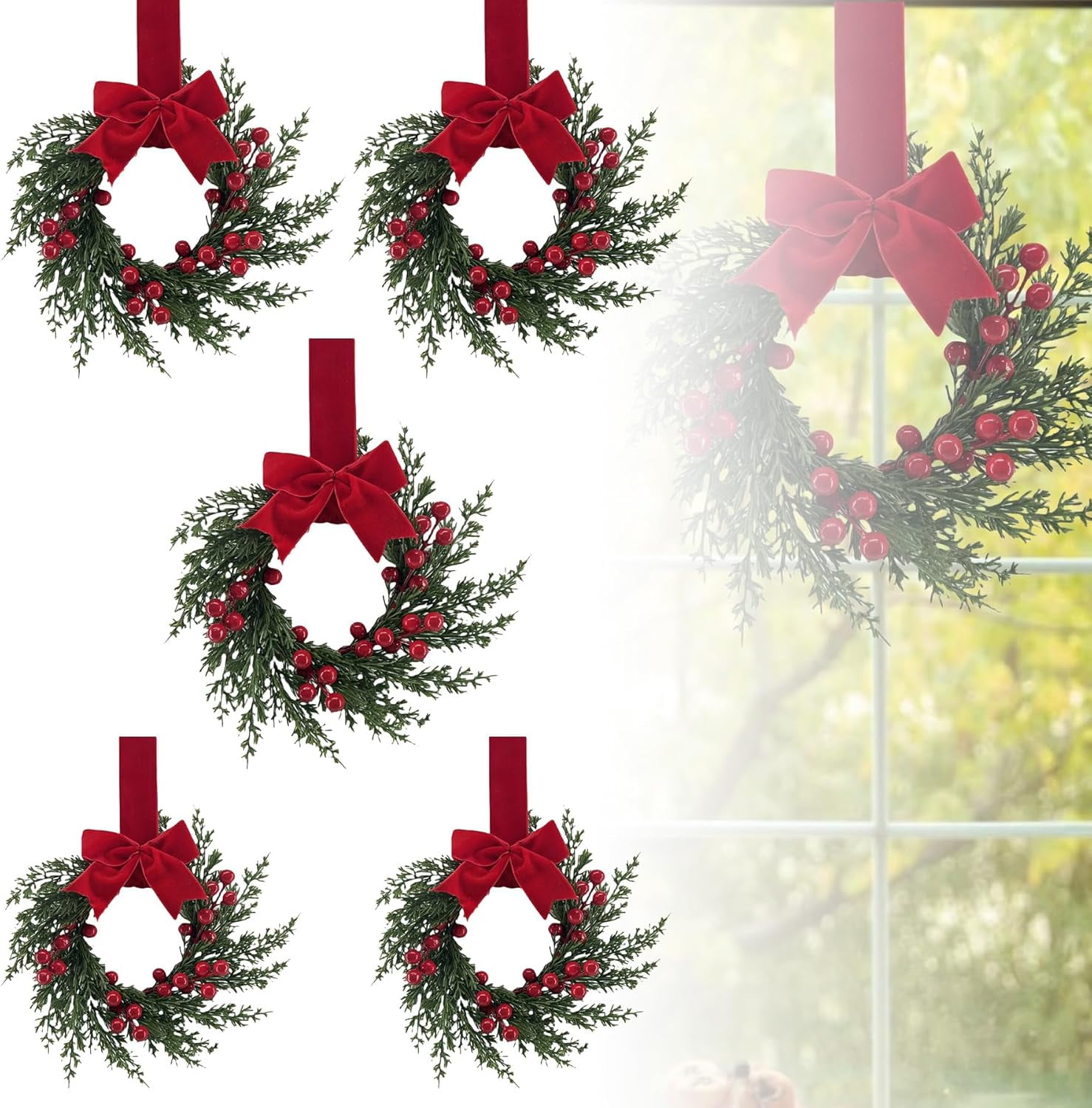 JEWLALO 2Pcs Mini Christmas Wreaths for Cabinets, 12 Inch Small ...
