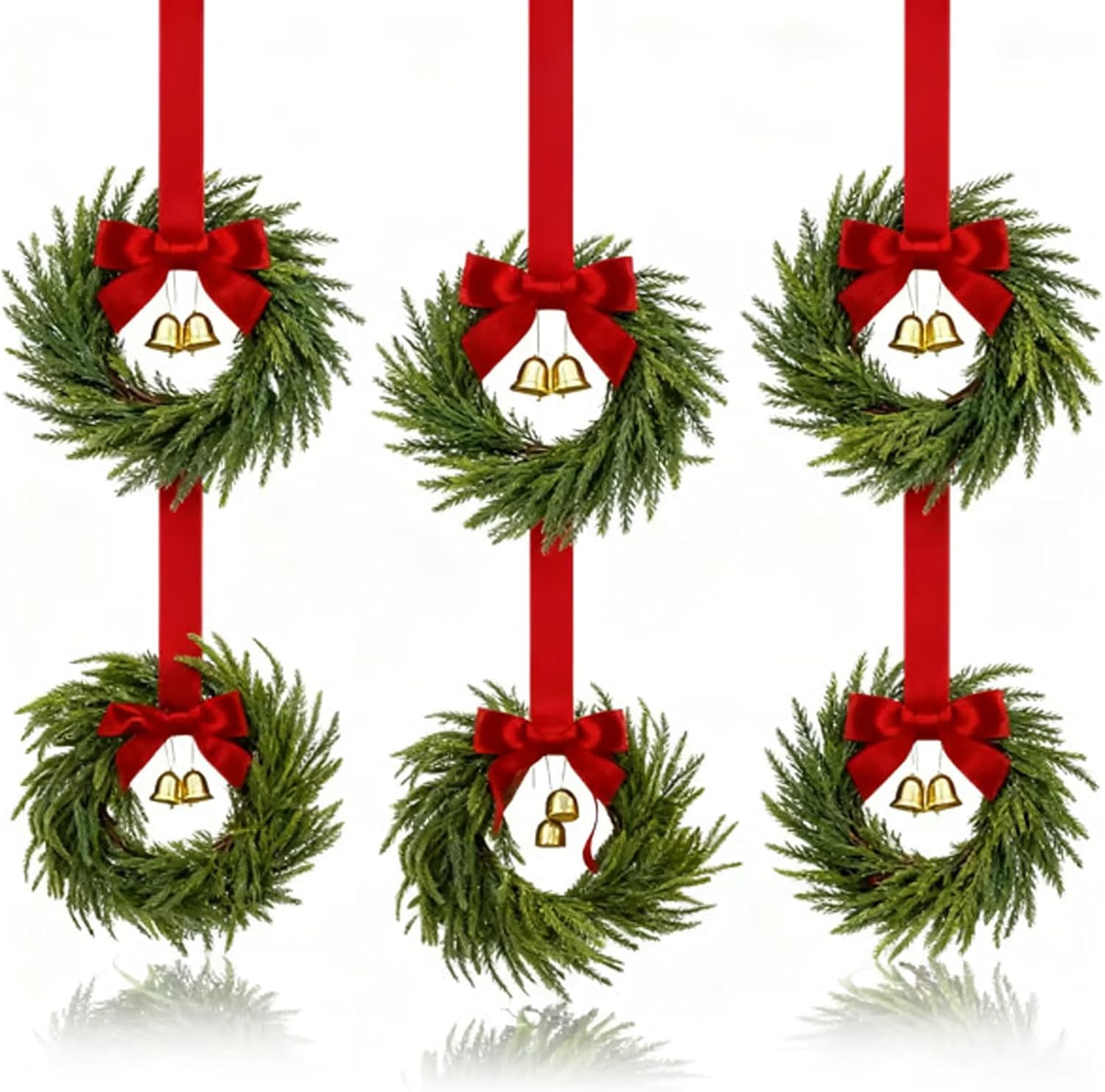 JEWLALO 6-Pack Mini Christmas Wreaths for Cabinets, 6 Inch with Red ...