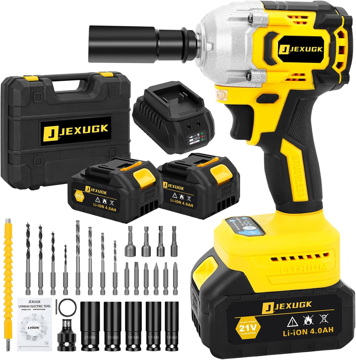 Free Shipping! JEXUGK Compact Impact Wrench, 1/2" 450Ft-lbs (600Nm ...