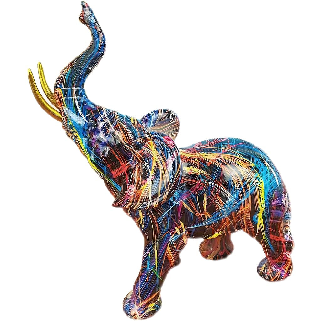 JEYUME Elephant Decor Colorful Art Elephant Figurines，Resin Colorful ...