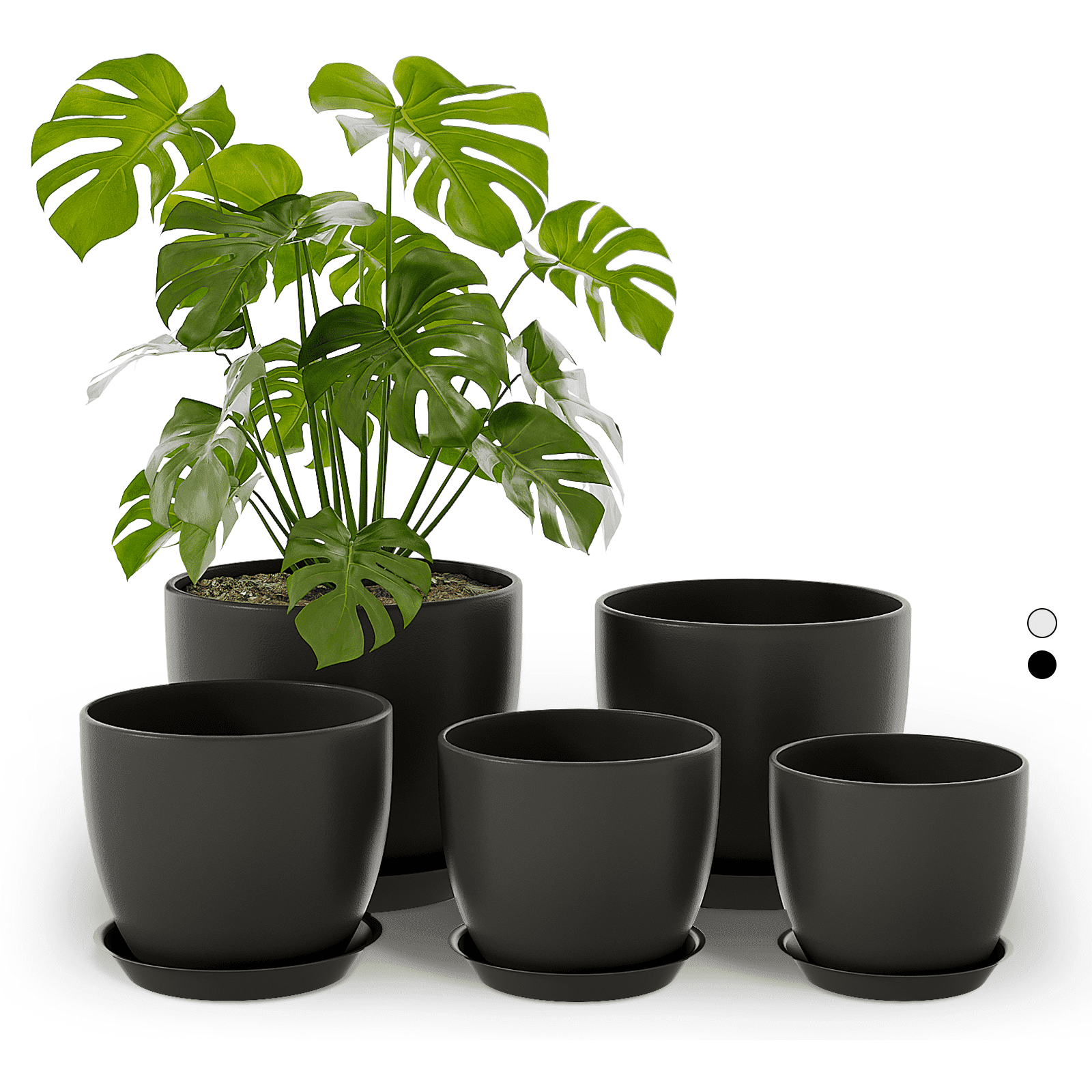 JF HADEN Indoor Plant Pots 5 Pack Large Black Planters with Drainage ...