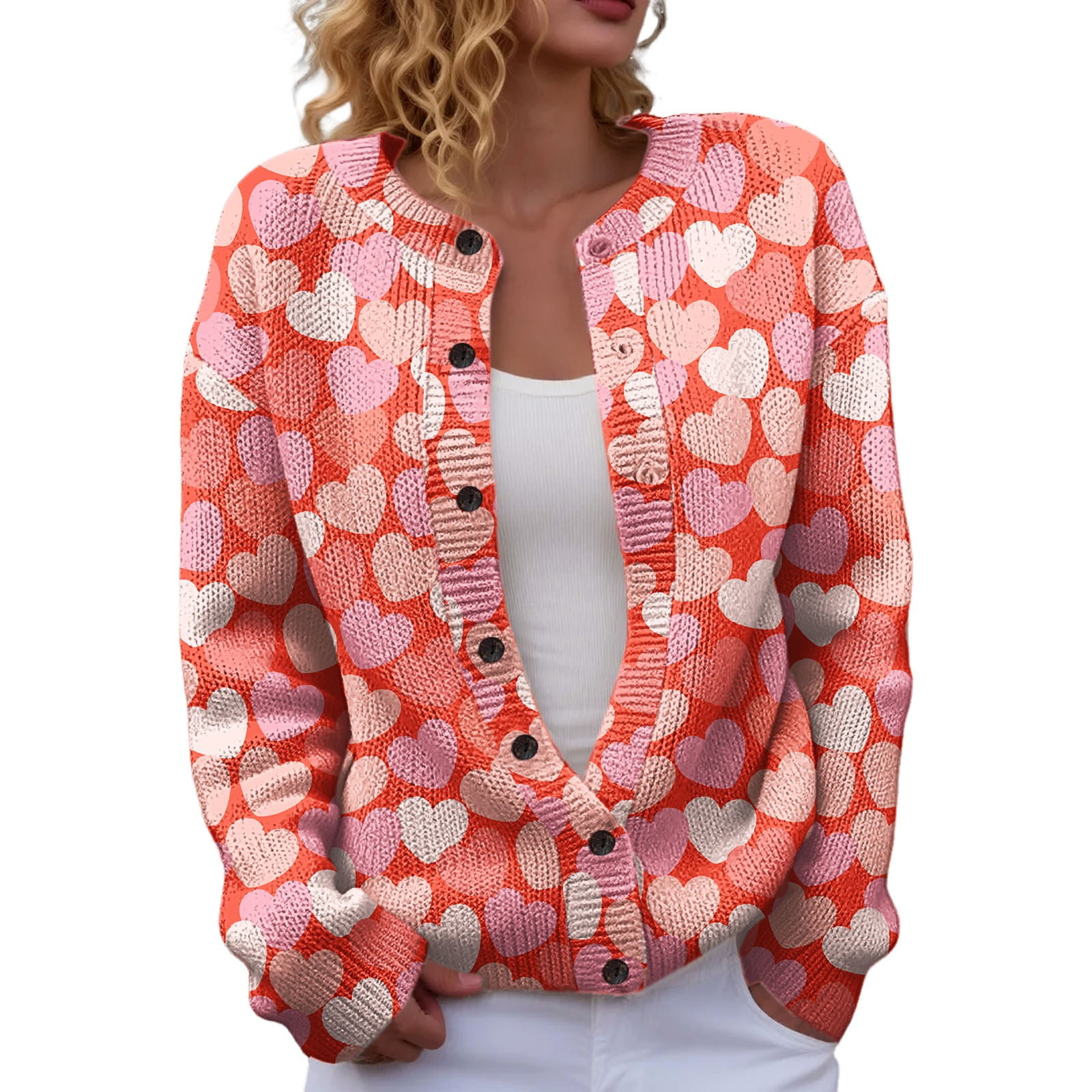 JFGHDG Heart Sweater Lover Cardigan Knit Cardigans for Women Sweater ...