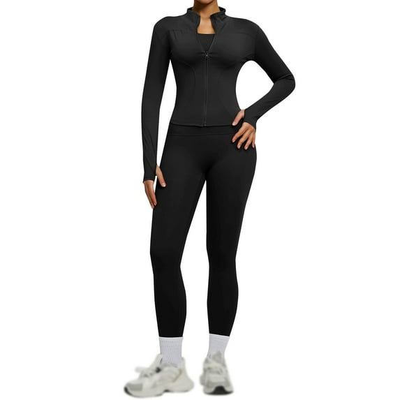 JFGHDG Long Sleeve Workout Set 2 Piece Seamless Yoga Outfits High Waist ...