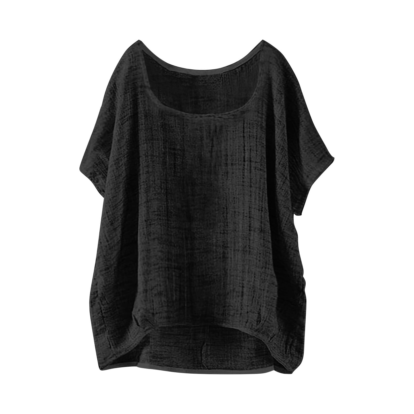 JFGHDG Women Oversized Linen Blend Top, Drop Shoulder Short Sleeve Crew ...