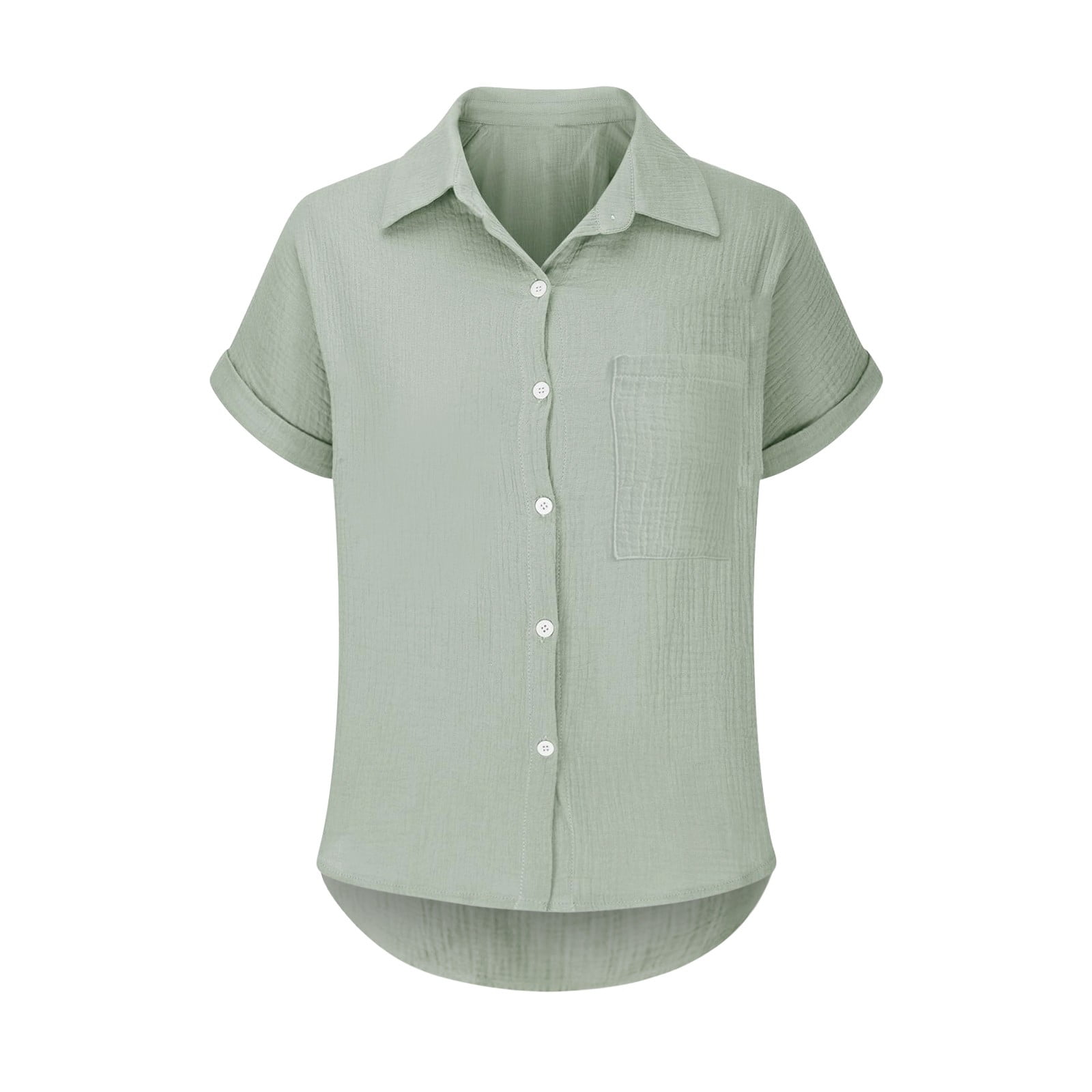 JFGHDG Womens Button Down Shirts Linen Cotton Short Sleeve Blouses ...