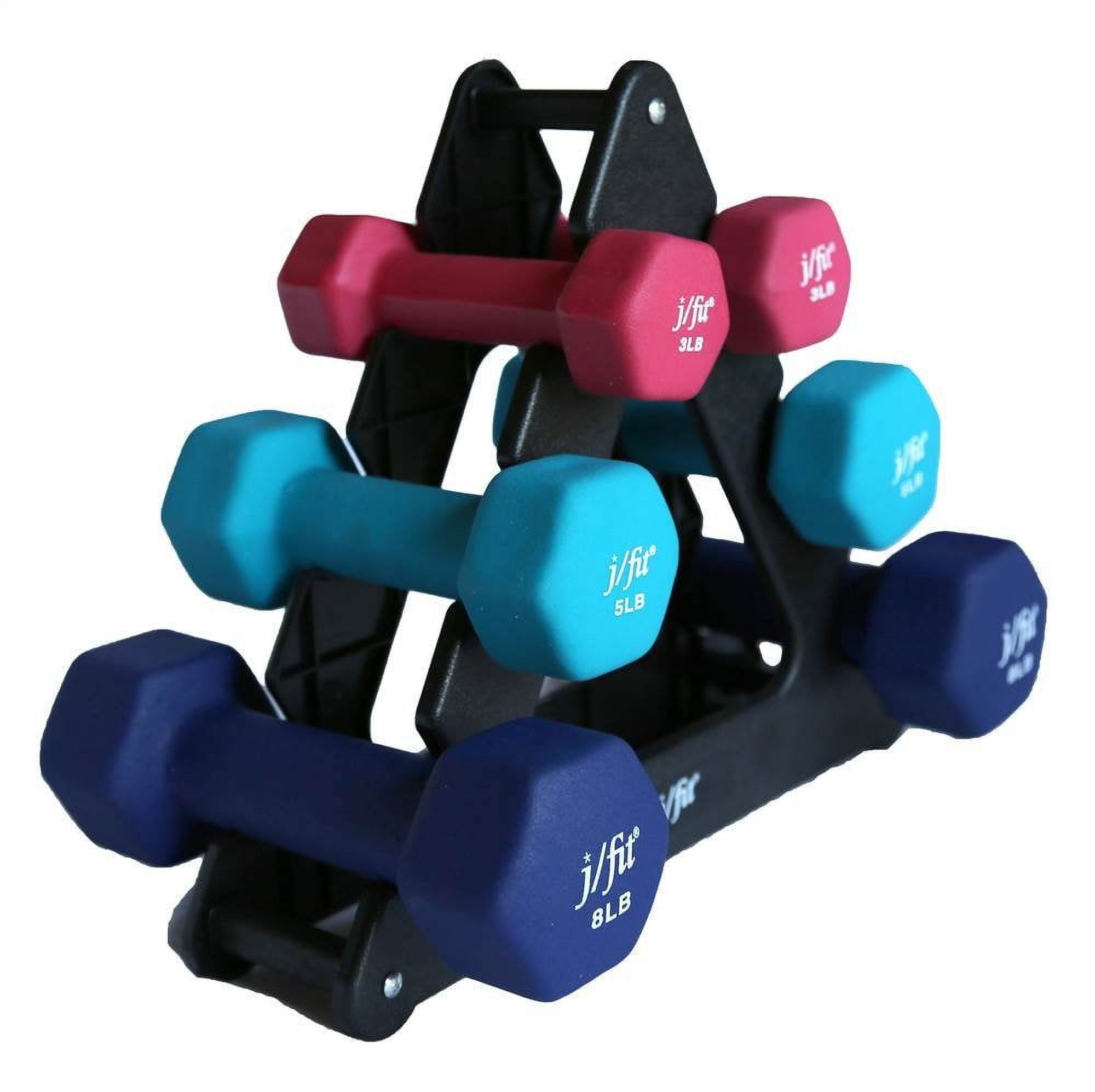JFIT Dumbbell Set w/Durable Rack, Double Neoprene Coated Workout ...