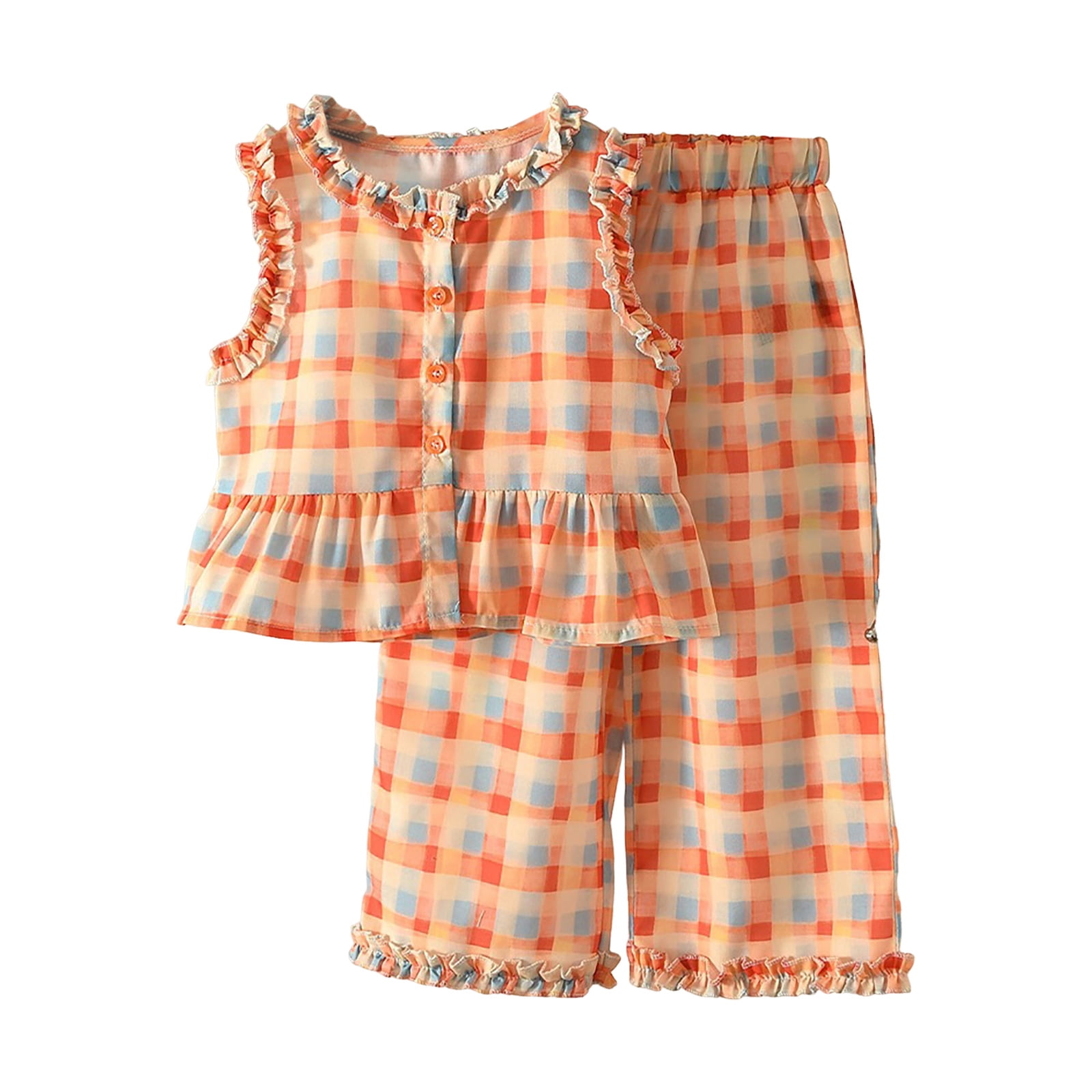 JFOPQVSM Girls' Clothing Sets Sleeveless Bow Crop Top Wide Leg Linen ...