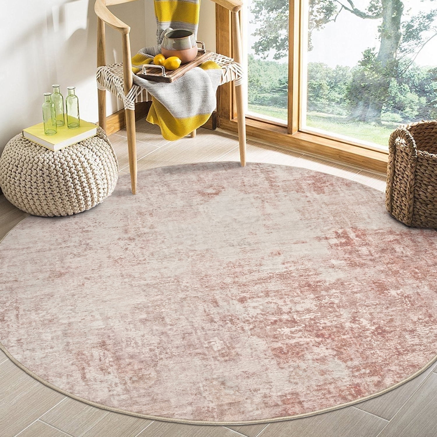 VUNATE 4x4 Round Rugs for Living Room Washable Rugs Modern Abstract ...