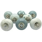 JGARTS Set of 8 Knobs Grey Gray & White Cream Hand Painted Ceramic Knobs Cabinet Drawer Pull ...