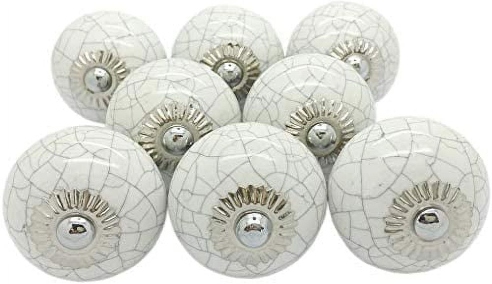 JGARTS Set of 8 Knobs White Cream Crackle Hand Painted Ceramic Knobs ...