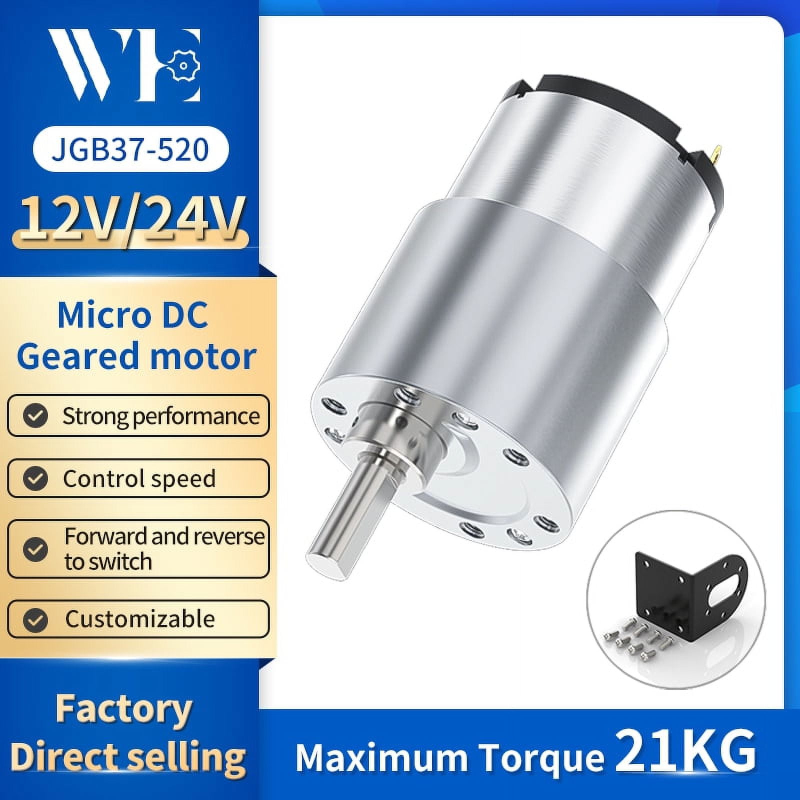 JGB37-520 Miniature High Torque Metal Gear Reducer Motor 6V/12V/24V ...