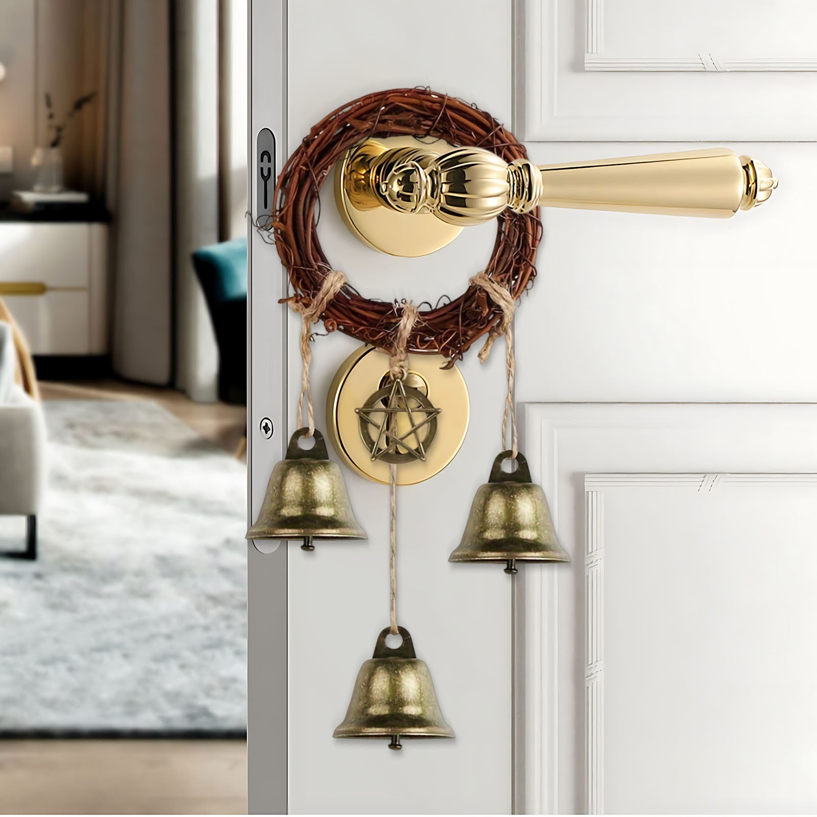 JGF844 Rattan Ring Wall Hanging Bell Door Handle Decoration Twines Bell ...