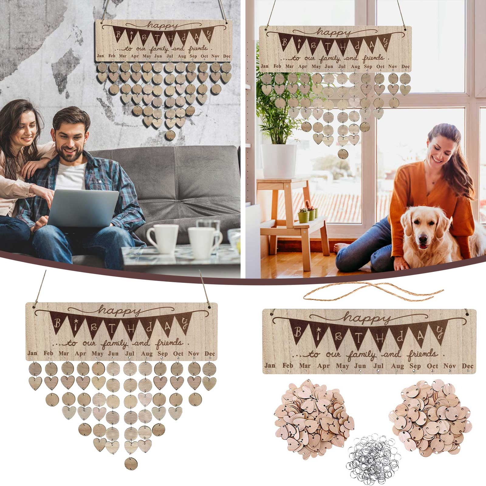 JGF844 Wooden Birthday Reminder Calendar Board Party Party Home Wall ...