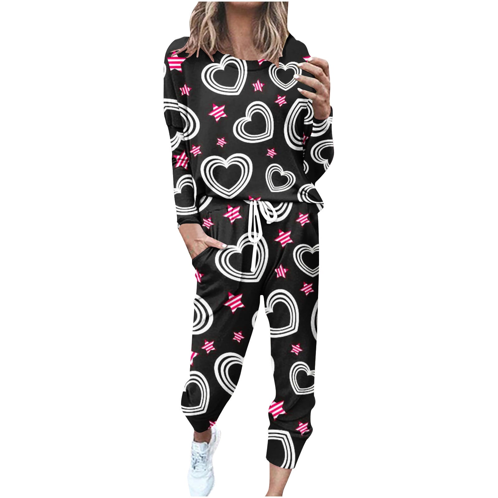 JGGSPWM 2 Piece Valentines Sweatsuits for Women Casual Active Wear ...