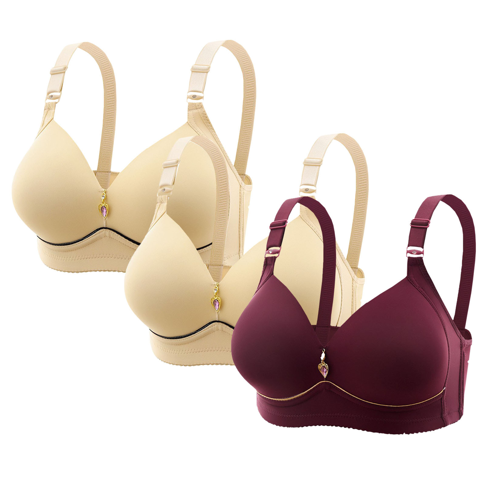 JGGSPWM 2PC Women's No Underwire Push Up Bras Full Coverage Support ...
