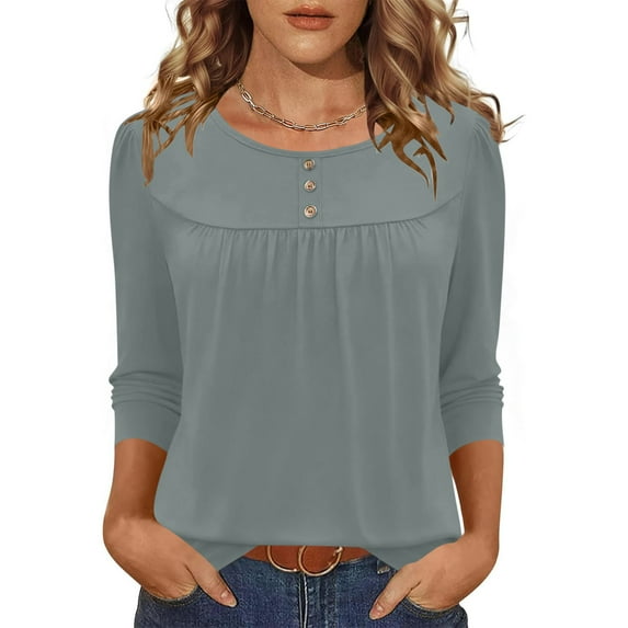 JGGSPWM 3/4 Length Sleeve Womens Tops 2026 Spring Summer Trendy Pleated ...