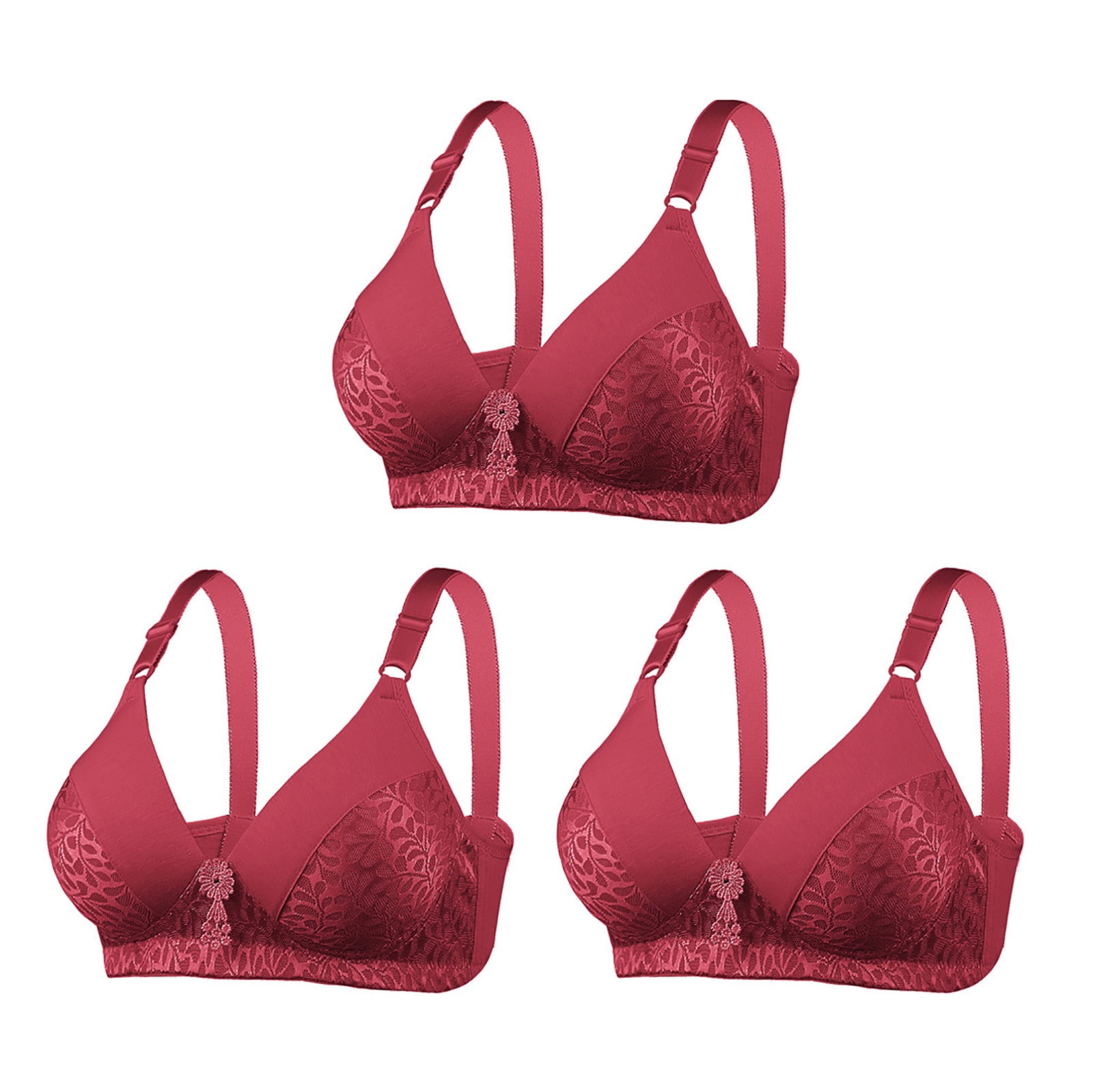 JGGSPWM 3-Piece Set Of Ladies' Plus Size Wire-Free Lace Bras for ...