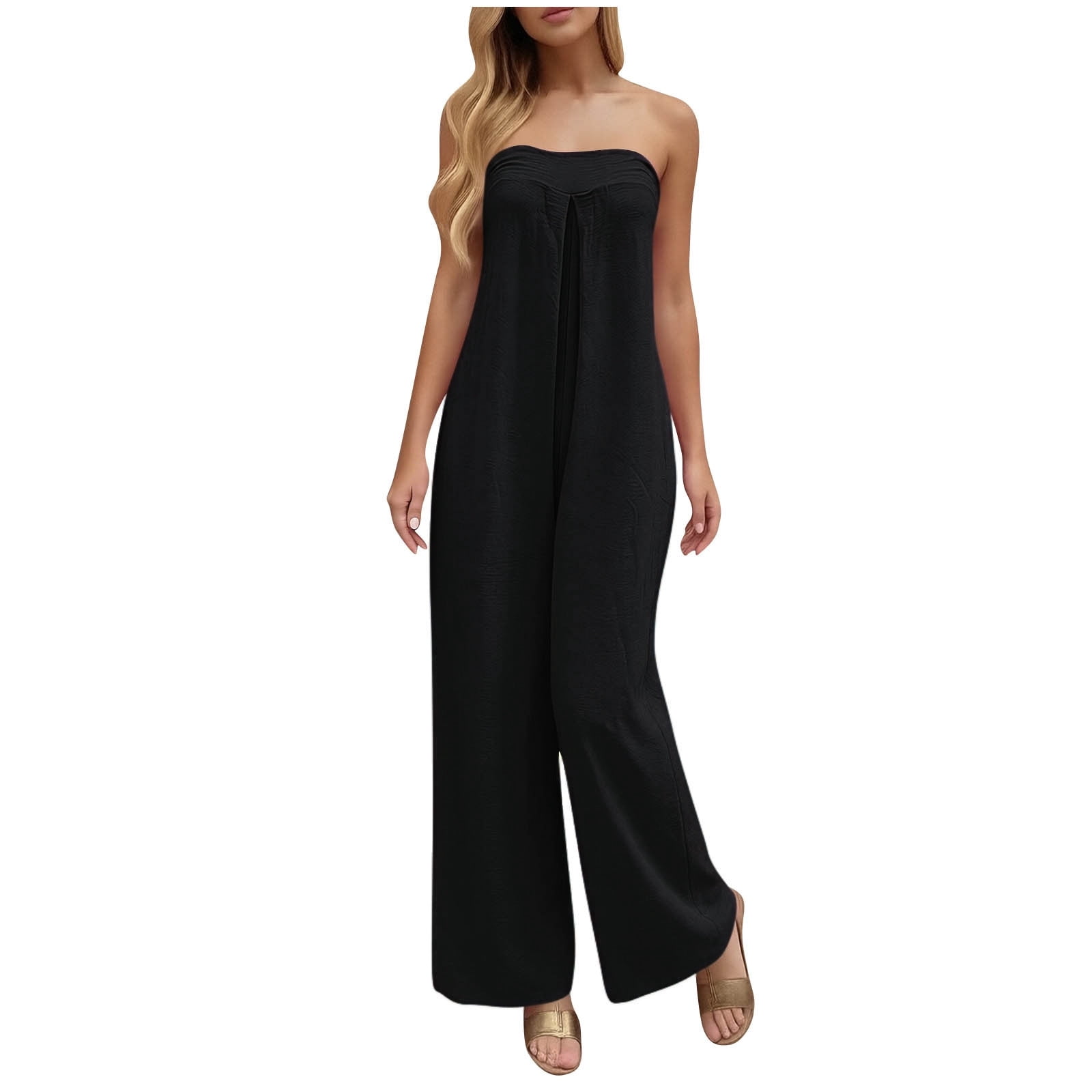 JGGSPWM Jumpsuits for Women Dressy Fashion Trend Strapless Wide Leg ...