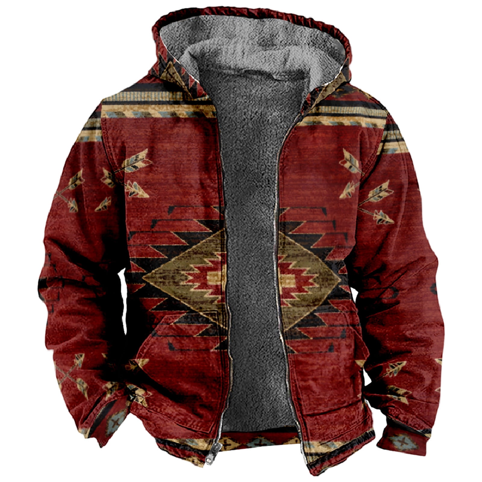 Jggspwm Mens Aztec Ethnic Western Hoodie Winter Thicken Fleece Sherpa