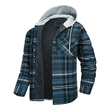 SCODI Mens Flannel Hoodie Shirts Long Sleeve Casual Button Down Jackets ...