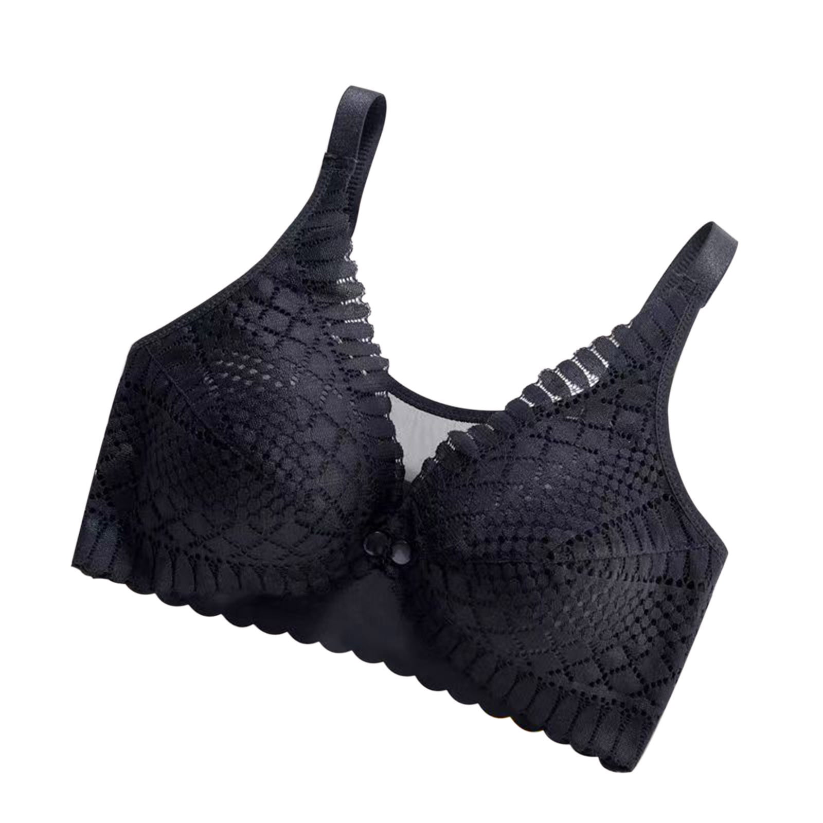 Jggspwm Plaid Print Senior Bra Mom Underwear Front Snap Up Non Underwire Vest Sleep Bra Black M