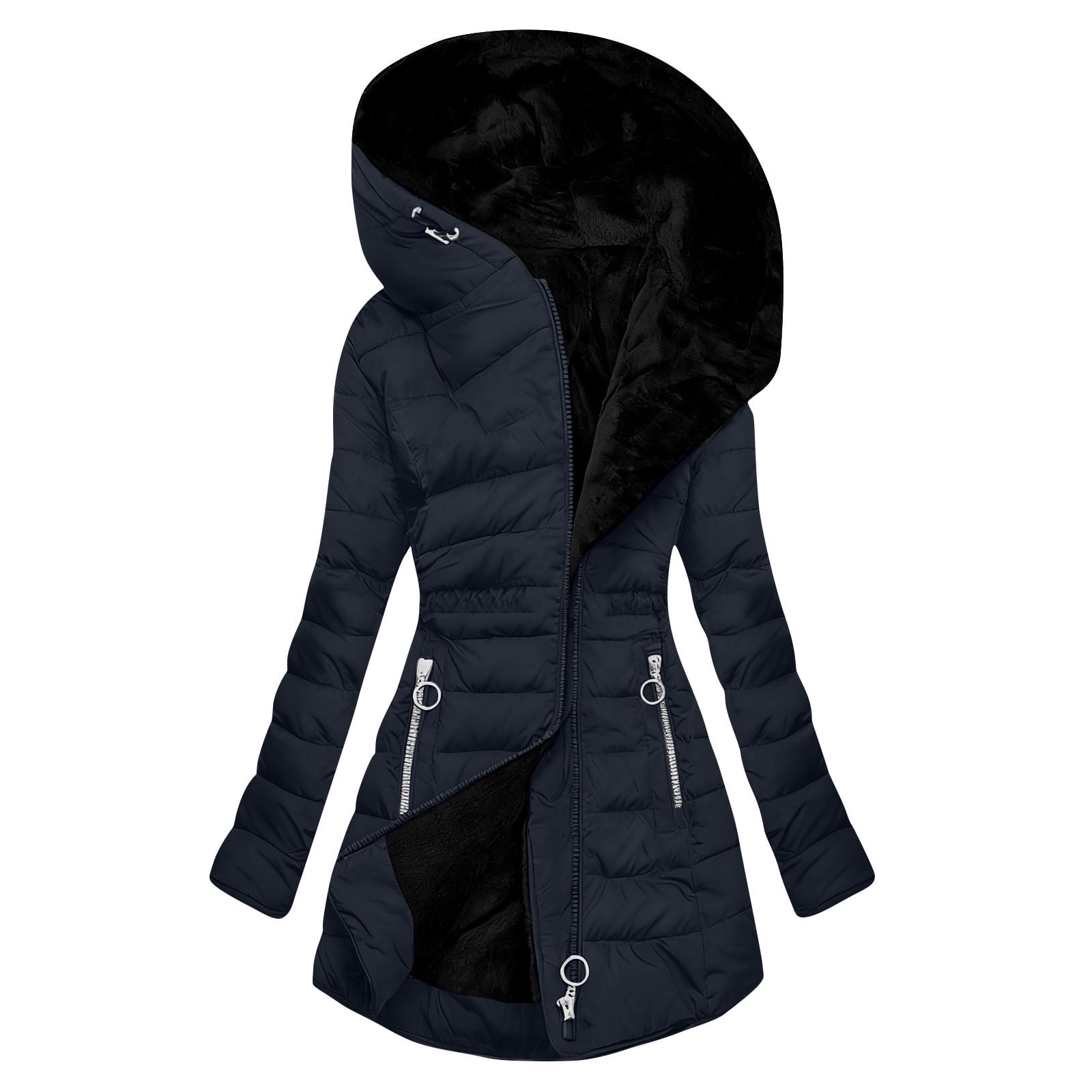 JGGSPWM Quilted Jackets for Women Long Thicken Puffer Jacket Fleece ...