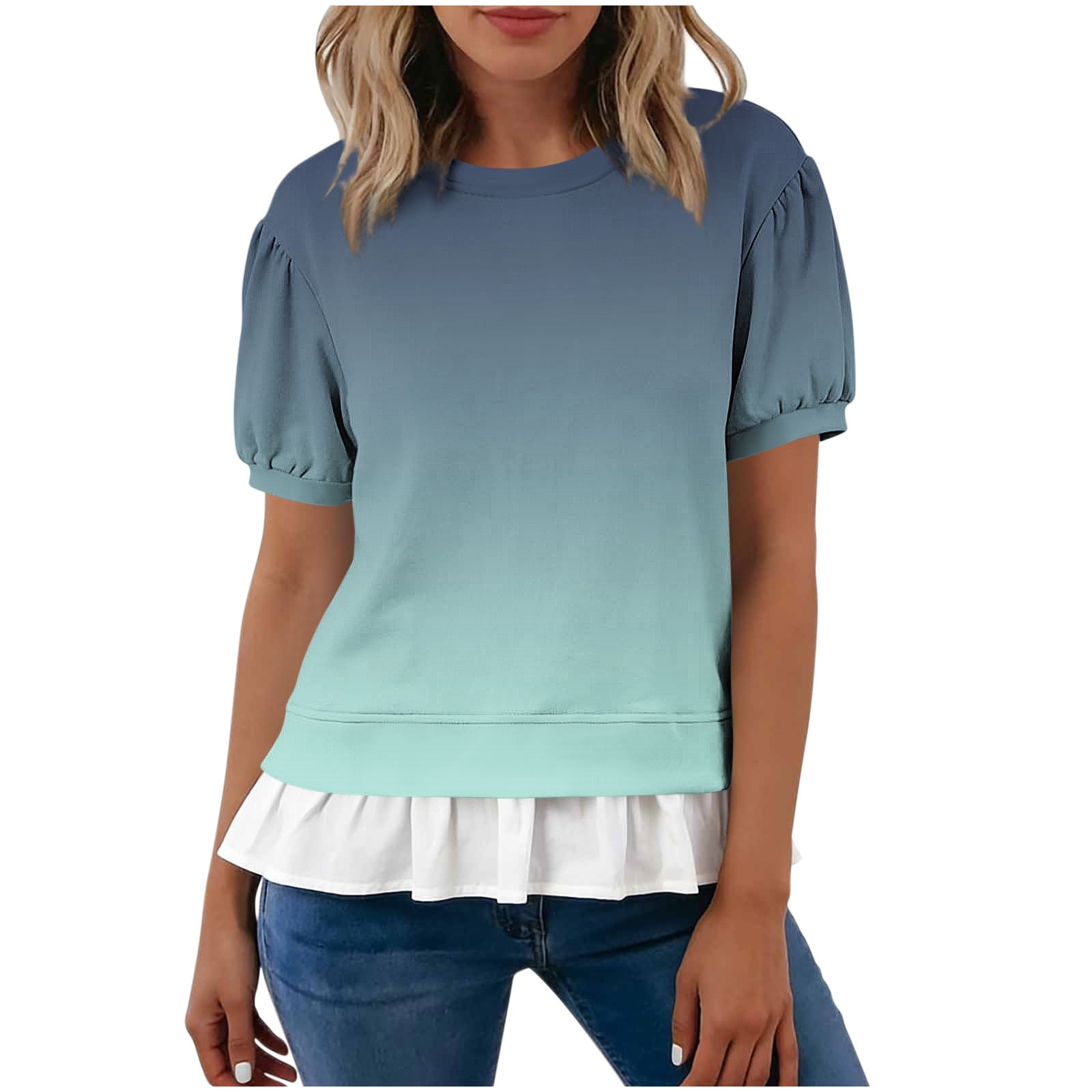 JGGSPWM Short Sleeve Tops for Women Casual Loose Crewneck Fashion Print ...