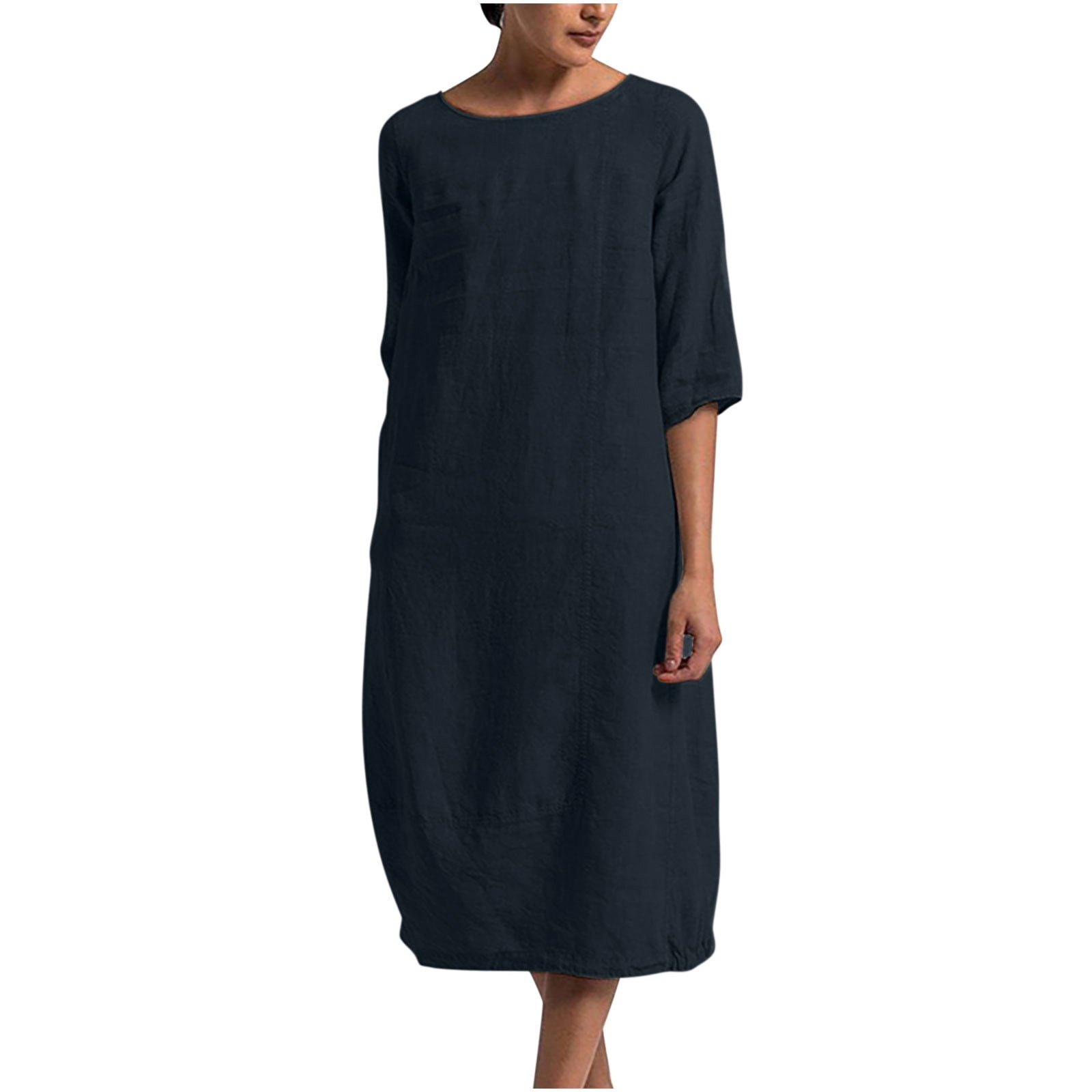 JGGSPWM Soft Comfort Cotton Linen Dresses for Women Specials Dress 3/4 ...
