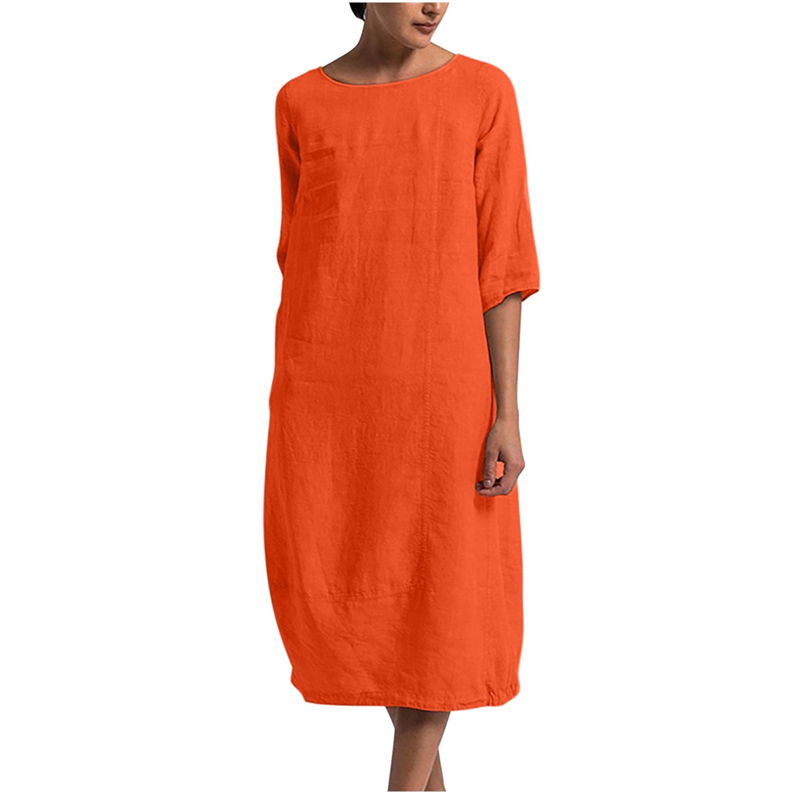 JGGSPWM Soft Comfort Cotton Linen Dresses for Women Specials Dress 3/4 ...