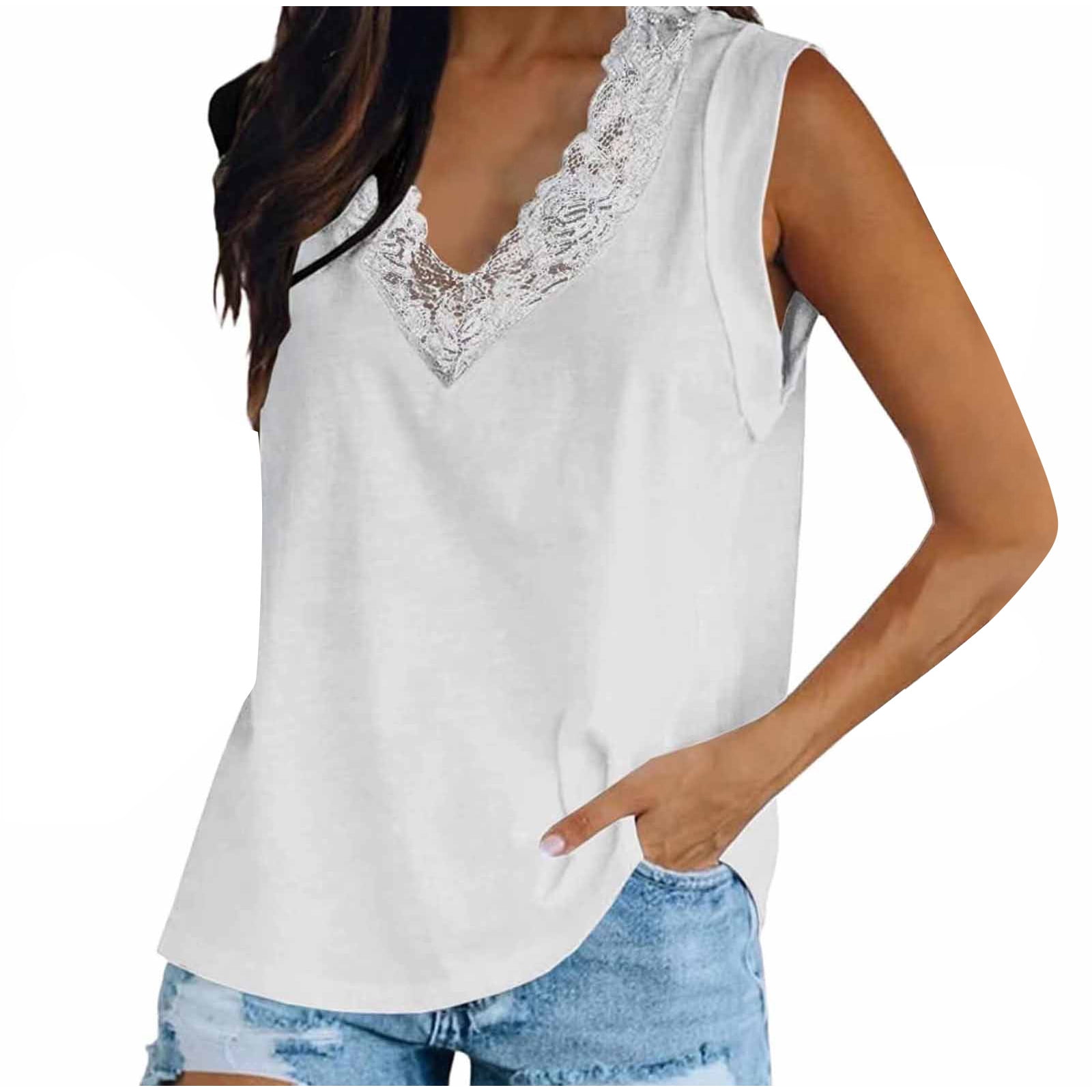 JGGSPWM Summer Trim V Neck Tanks Sleeveless Cami Tank Tops Dressy ...