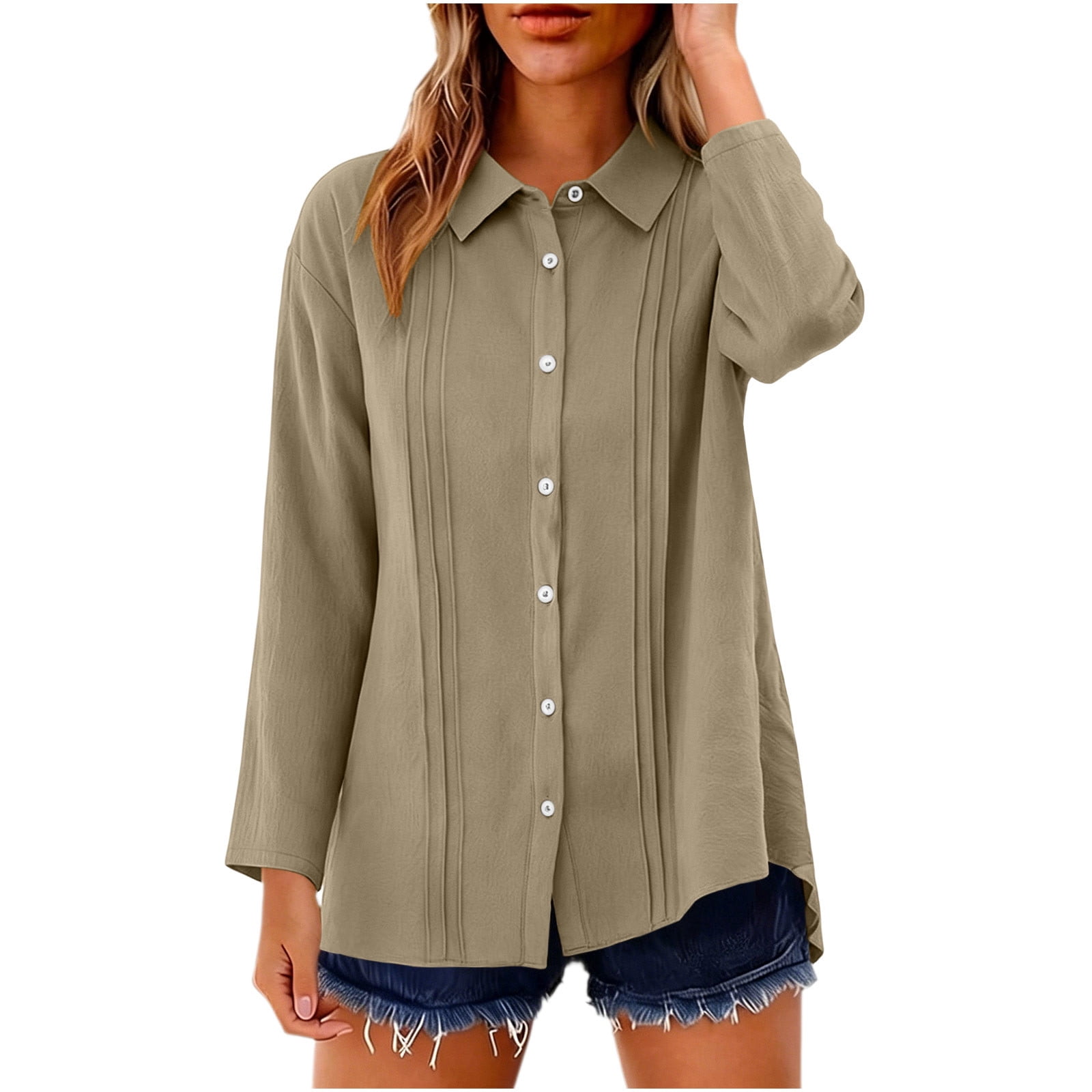 JGGSPWM Women Long Sleeve Lapel Button Tops Solid Color Elegant Blouse ...