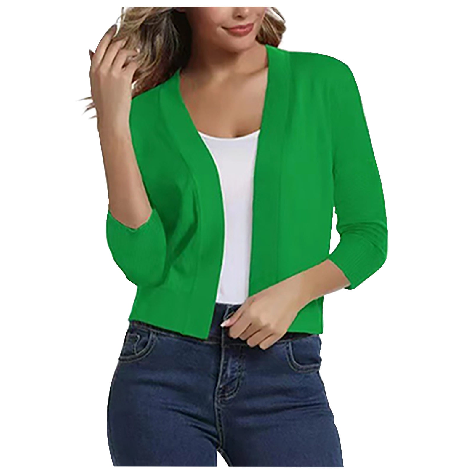 JGGSPWM Women Solid Cardigans Open Front Tunic 3/4 Sleeve Shirts Basic ...