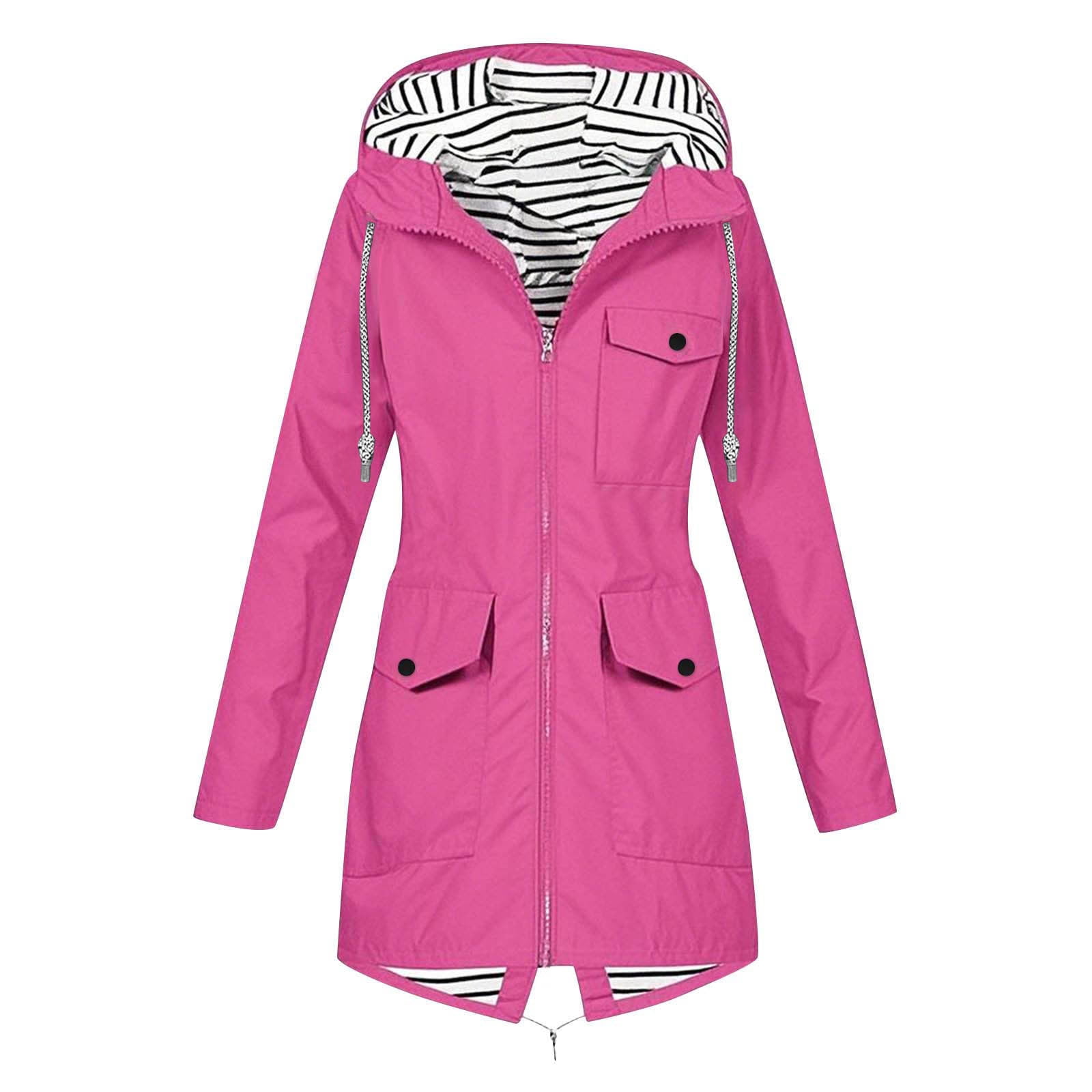 JGGSPWM Women Solid Color Rain Jacket Outdoor Waterproof Active Trench ...