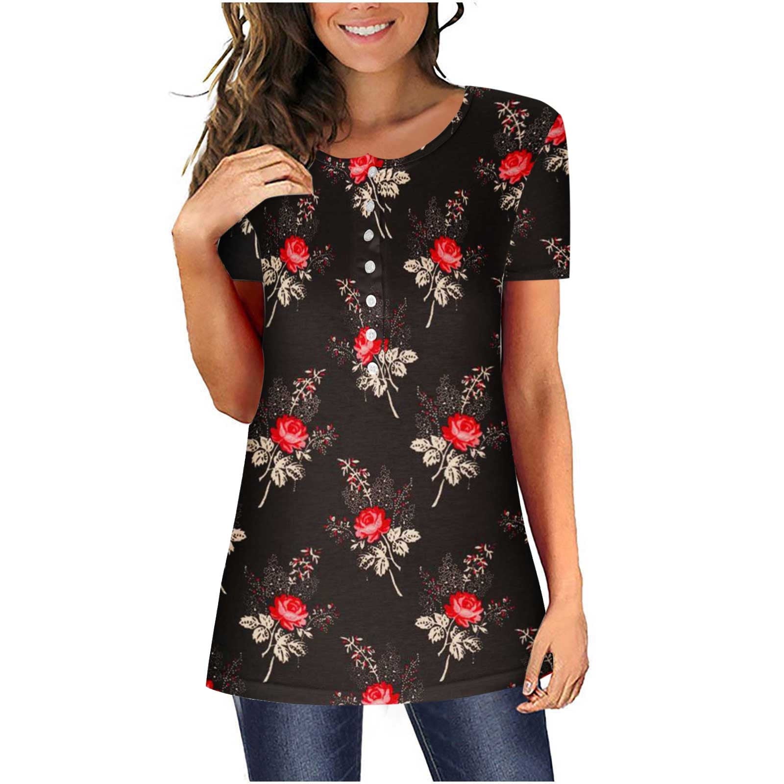 JGGSPWM Women Tops Plus Size Hide Belly Tunic Short Sleeve T Shirts ...