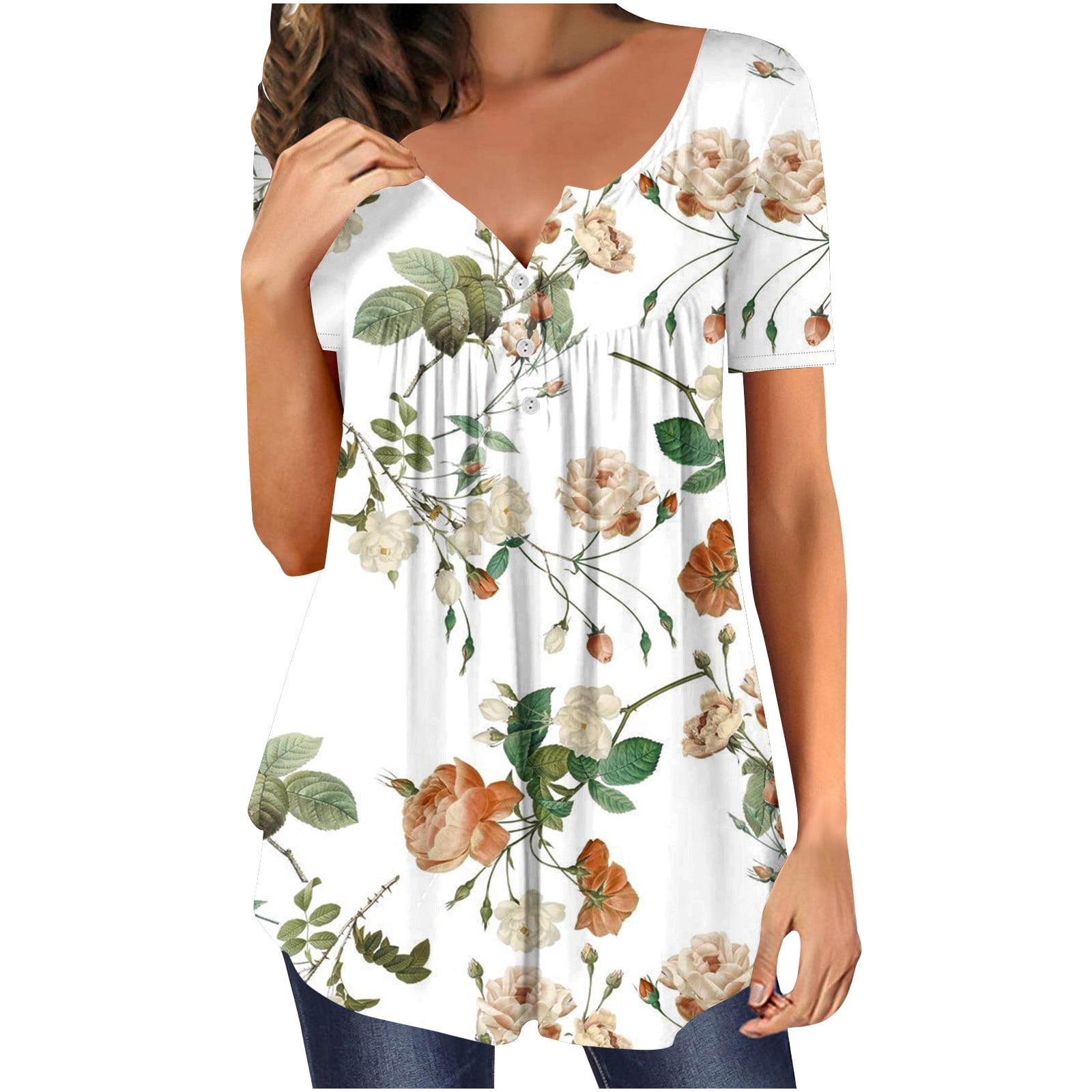 JGGSPWM Women Tops Plus Size Hide Belly Tunic Short Sleeve T Shirts ...