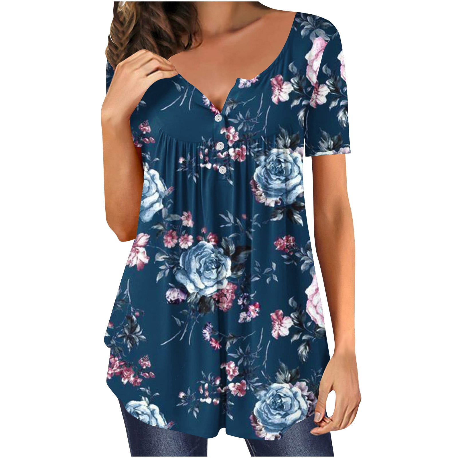 JGGSPWM Women Tops Plus Size Hide Belly Tunic Short Sleeve T Shirts ...