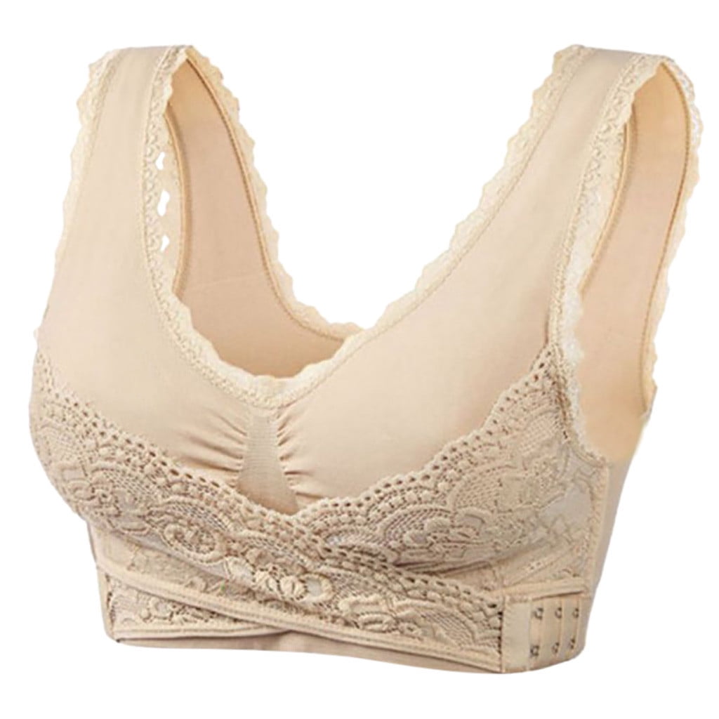 JGGSPWM Women's 4 Pcs Bras Wireless Lace Bras Front Cross Bra Corset ...