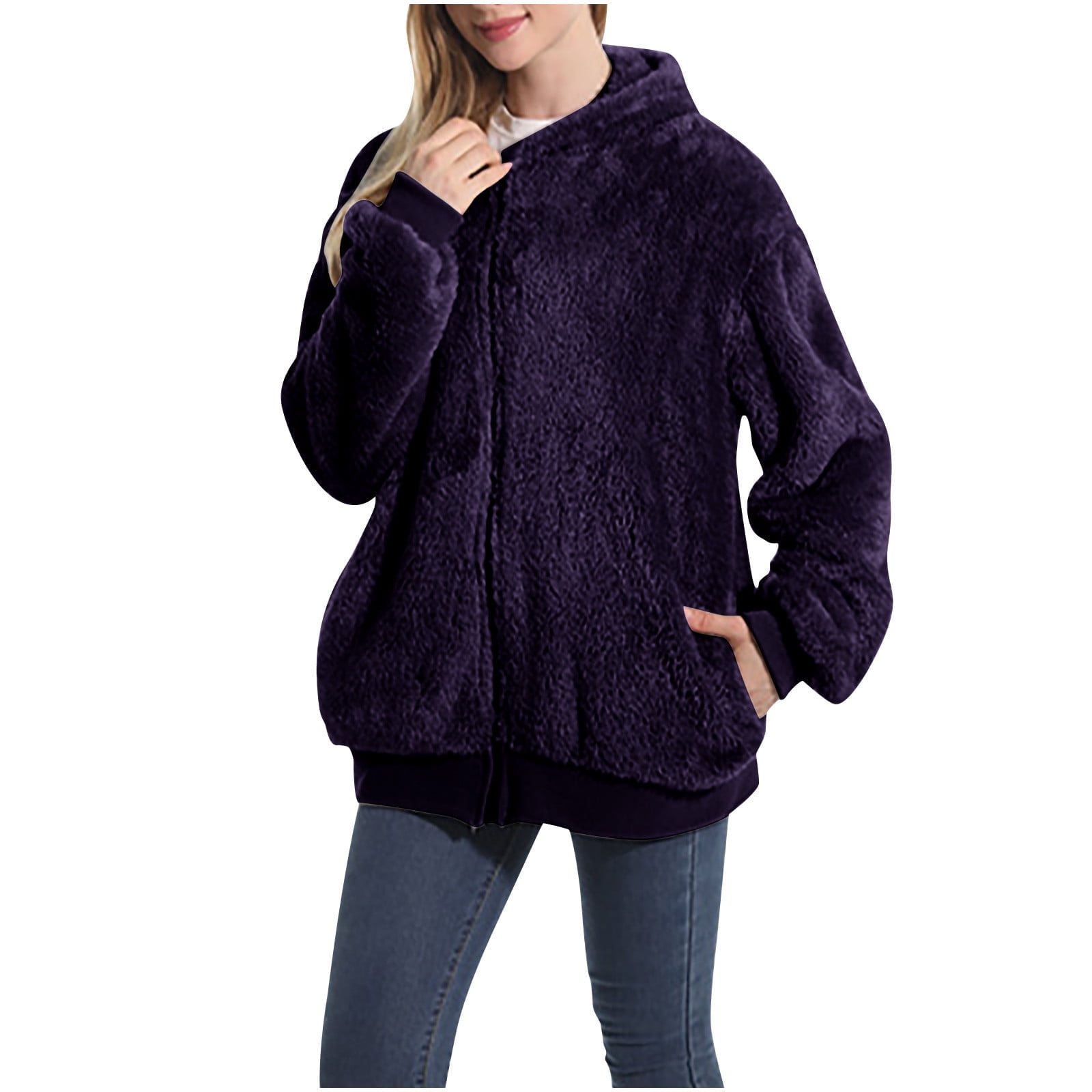JGGSPWM Women's Casual Sherpa Fuzzy Fleece Hoodie Full Zip Relaxed Fit ...
